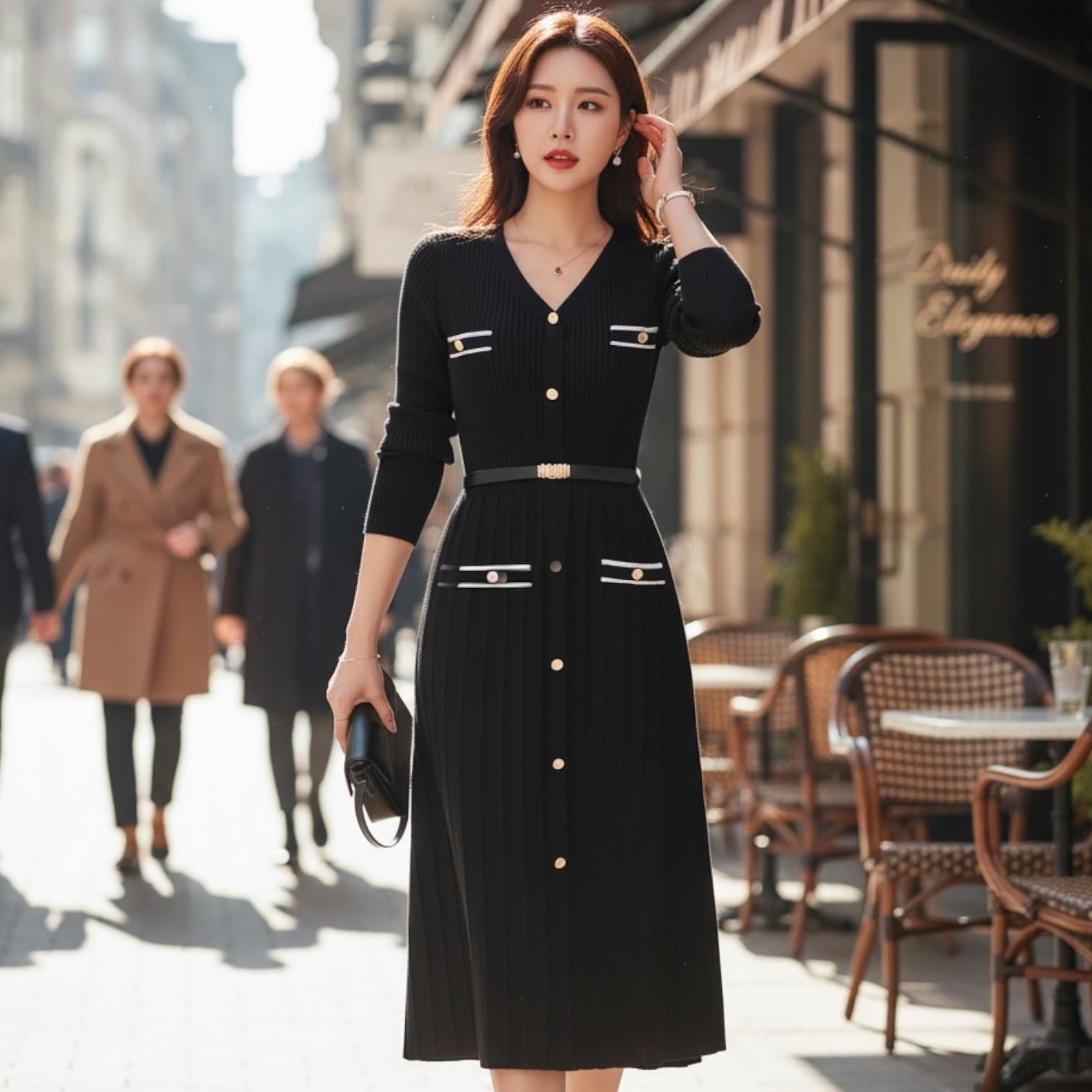 Chic & Sophisticated Ribbed Knit A-Line Midi Dress - Beautiful You Closet